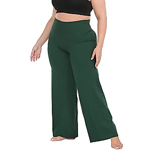 HDE Plus Size Wide Leg Cotton Yoga Pants for Women High Waist Workout Leggings Dark Green - 2X