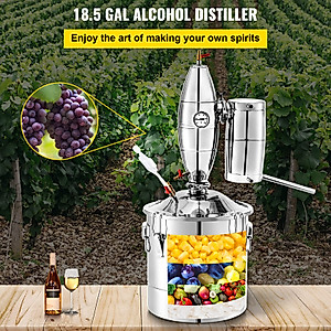 VEVOR Alcohol Still 18.5Gal/70L Alcohol Distiller with Ceramic Balls for Purer Wine Distillery Kit for Alcohol with Brewing Kit for DIY Whisky Wine Brandy