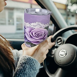 AYCZN Rose Lace 20 OZ Tumbler Stainless Steel Travel Coffee Mug, Lavender Insulated Water Bottle with Lid and 2 StrawsLeakproof Thermal Cup