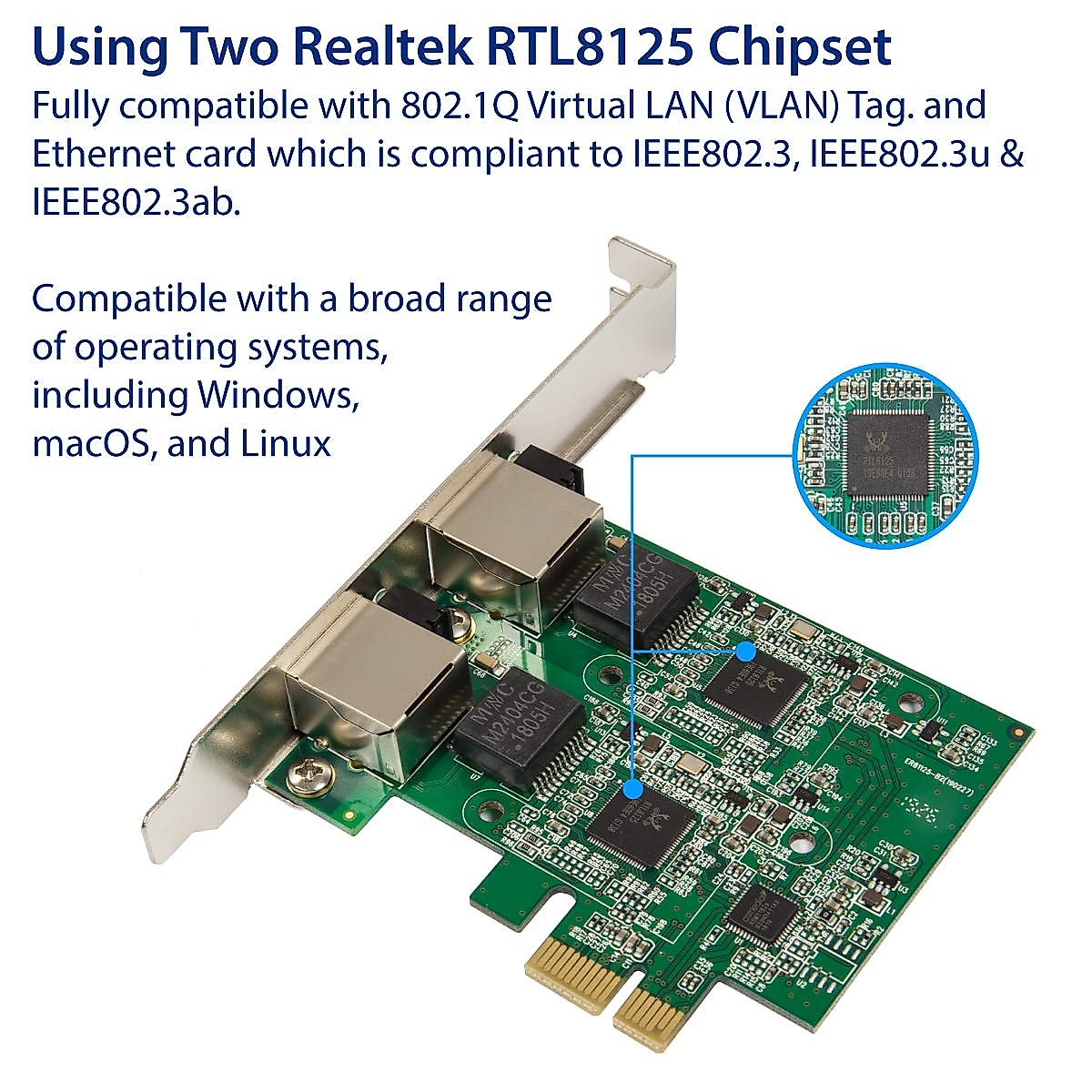 Syba Dual 2.5 Gigabit Ethernet PCI-E Network Expansion Card RJ45 LAN Adapter Low Profile Bracket SD-PEX24066