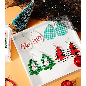 Leather Earrings for Women Christmas Xmas Earrings Teardrop Dangle Lightweight Faux Leather Earrings Holiday Earrings for Christmas New Year Party Decorations Supplies