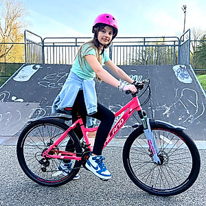 HH HILAND 26 Inch Womens Mountain Bike, with Step-Through Frame, 21 Speeds, Suspension Fork MTB, Bicycle for Women Men Adult Pink