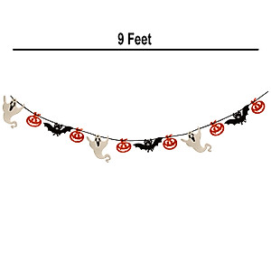 9 Foot Halloween Garland Felt Banner Chain Decorations Indoor and Outdoor Party Supplies Accessories 18 Feet Total Pack of 2 Designs Black & White Skeletons and Bat Pumpkin & Ghosts by Gift Boutique