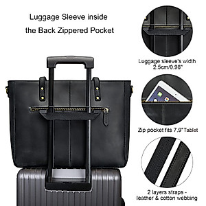 S-ZONE Women Genuine Leather Tote Handbag Shoulder Bag Bundle with Vintage Bucket Crossbody Purse