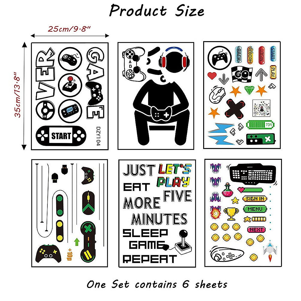 Gamer Wall Sticker Game Wall Decals for Boys,Video Game Room Decor Gaming Controller Wall Stickers Removable DIY Cartoon Party Wallpaper for Kids Bedroom Home Playroom Decoration,6 Sheets