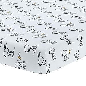 Lambs & Ivy Classic Snoopy 100% Cotton White/Black Fitted Baby Crib Sheet