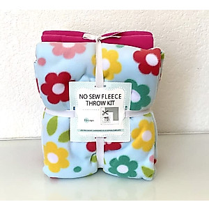 DAVID TEXTILES Retro Flowers Anti-Pill Premium No-Sew Throw Fleece Fabric Kit (50x60), Multi