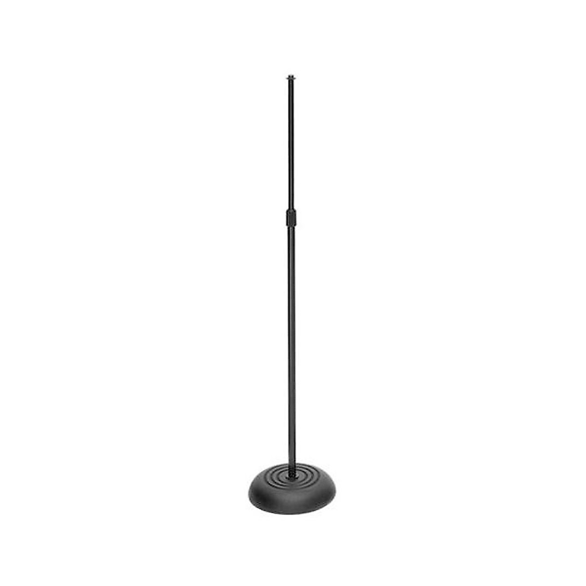 On Stage Round Base Microphone Stand, Black + Mic Holder + Mic Extension Attachment Bar + Strapeez - Top Value Microphone Accessory Kit