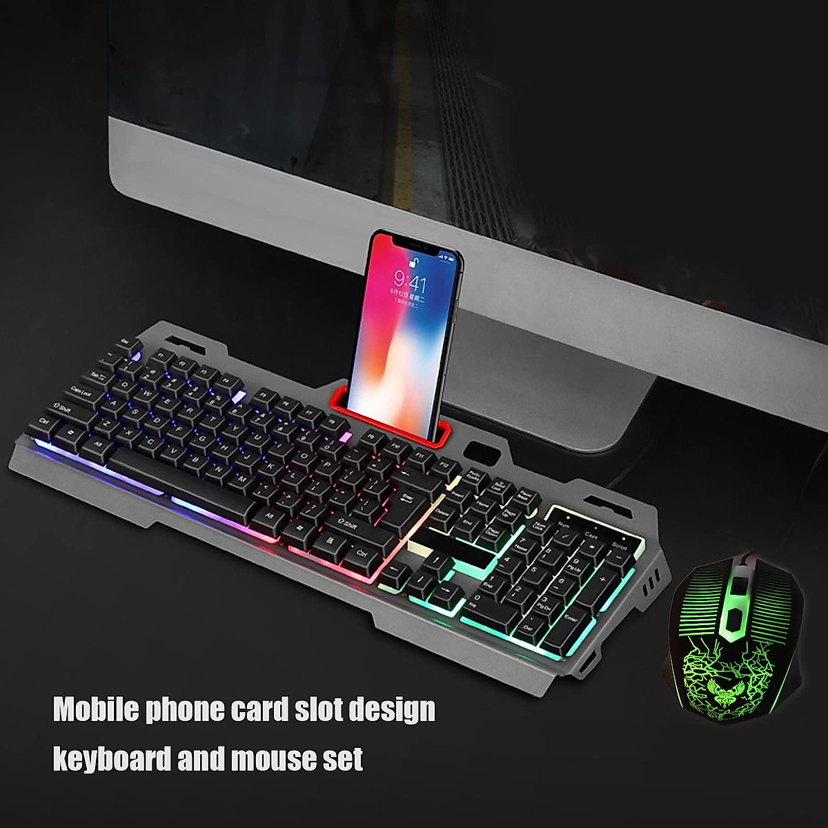 Acogedor Gaming Keyboard and Mouse Combo, Colorful RGB Lighting 104 Keys USB Wired Mechanical Feeling Keyboard Wired Gaming Mice for 7 8 10