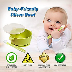Sperric Silicone Suction Baby Bowl with Lid - BPA Free - 100% Food Grade Silicone - Infant Babies And Toddler Self Feeding