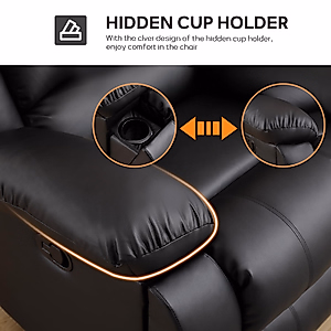 EBELLO Faux Leather Manual Reclining Sofa with 2 Concealed Cup Holders,Overstuffed Armrest 3 Seat Recliner Sofa, Couch for Living Room, Bedroom, Meeting Room, Black, Sofa
