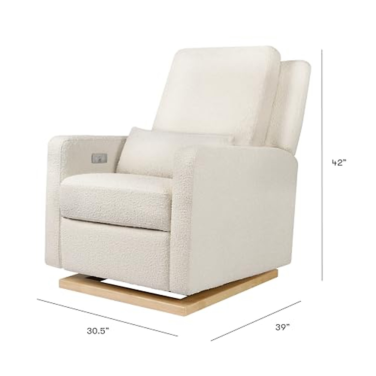 Babyletto Sigi Electronic Power Recliner and Glider with USB Port in Ivory Boucle with Light Wood Base, Greenguard Gold and CertiPUR-US Certified