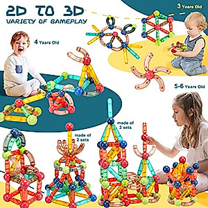 Kids Magnetic Blocks Toys, STEM Learning Educational Construction Toddler Toys for Age 3 4 5 6 Boys and Girls, Magnet Building Tiles Balls and Rods Set Ages 4-8, Preschool Montessori Sensory Gifts