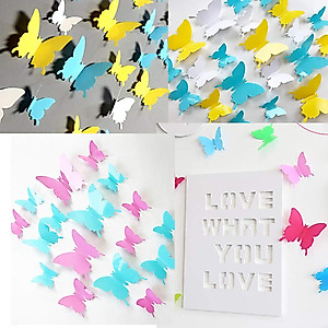 3D Yellow Butterfly Wall Stickers Yellow 24 pcs Removable Mural Stickers Wall Stickers Decal for Home and Room Decoration Kids Room Bedroom Decor Living Room Sticker (Yellow)