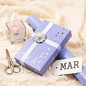 WRAPAHOLIC Wrapping Paper Roll - Mini Roll - 17 Inch X 33 Feet - Stars with Silver Foil Design, Perfect for Wedding, Birthday, Holiday, Baby Shower