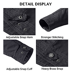 WenVen Men's Washed Cotton Military Jacket (Grey, Medium)