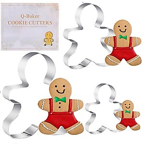 3PCS Gingerbread Man Cookie Cutters, 5.12" 4.34" 3.42" Large Christmas Cookie Cutters -Stainless Steel Holiday Cookie Cutters Shapes for Baking Gift