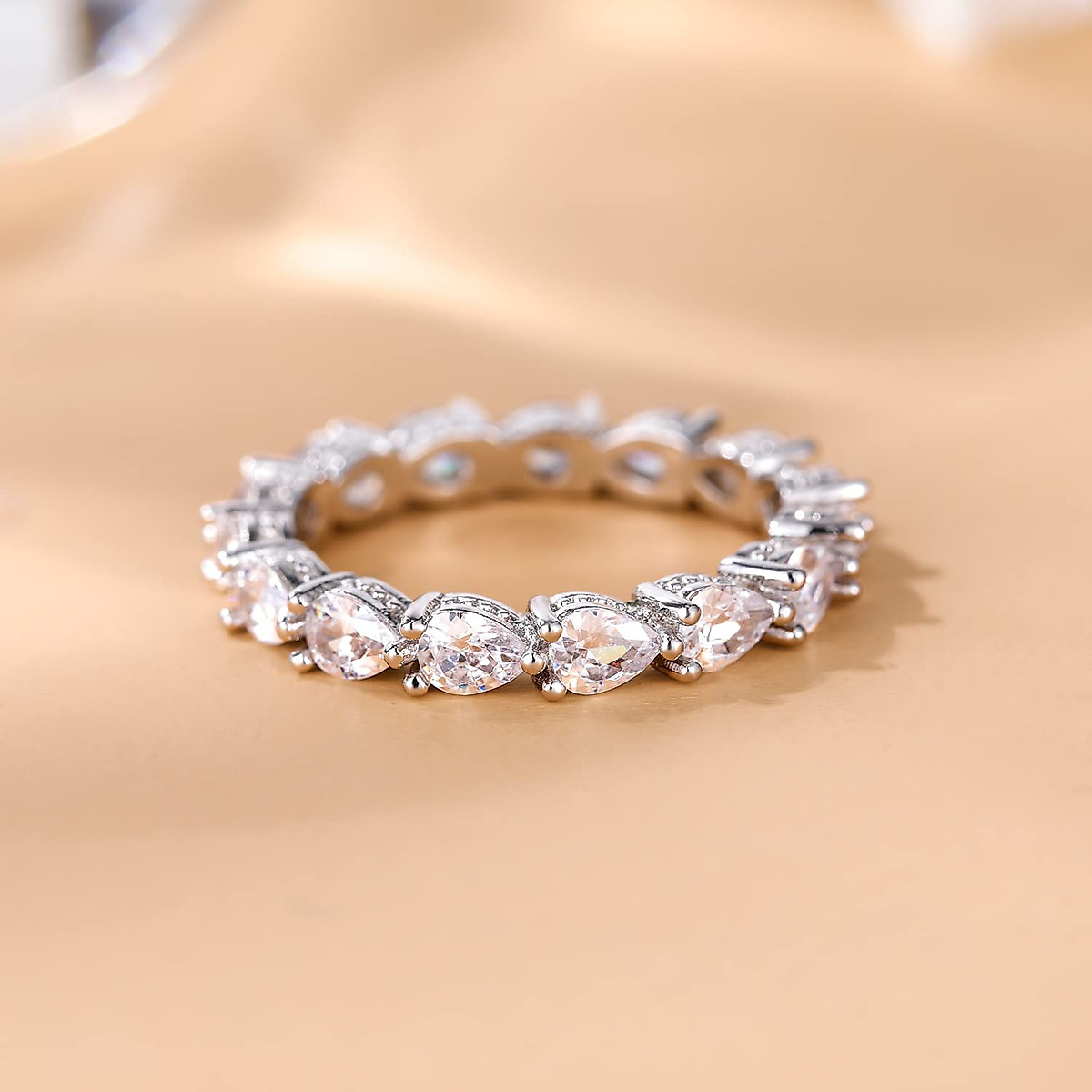 SHINYSO Wedding Bands for Women Silver Cubic Zirconia Ring CZ Stackable Rings Eternity Engagement Rings for Women Size 8