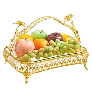 MNZJIA Fruit Basket Gold Fruit Bowl Fruit Basket Moiuhtu Fruit Stand For Countertop Party Wedding Decoration Snack Fruit Plate(Rectangle)