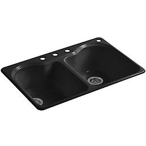 Kohler K-5818-4-7 Hartland Self-Rimming Kitchen Sink with Four-Hole Faucet Drilling, Black Black