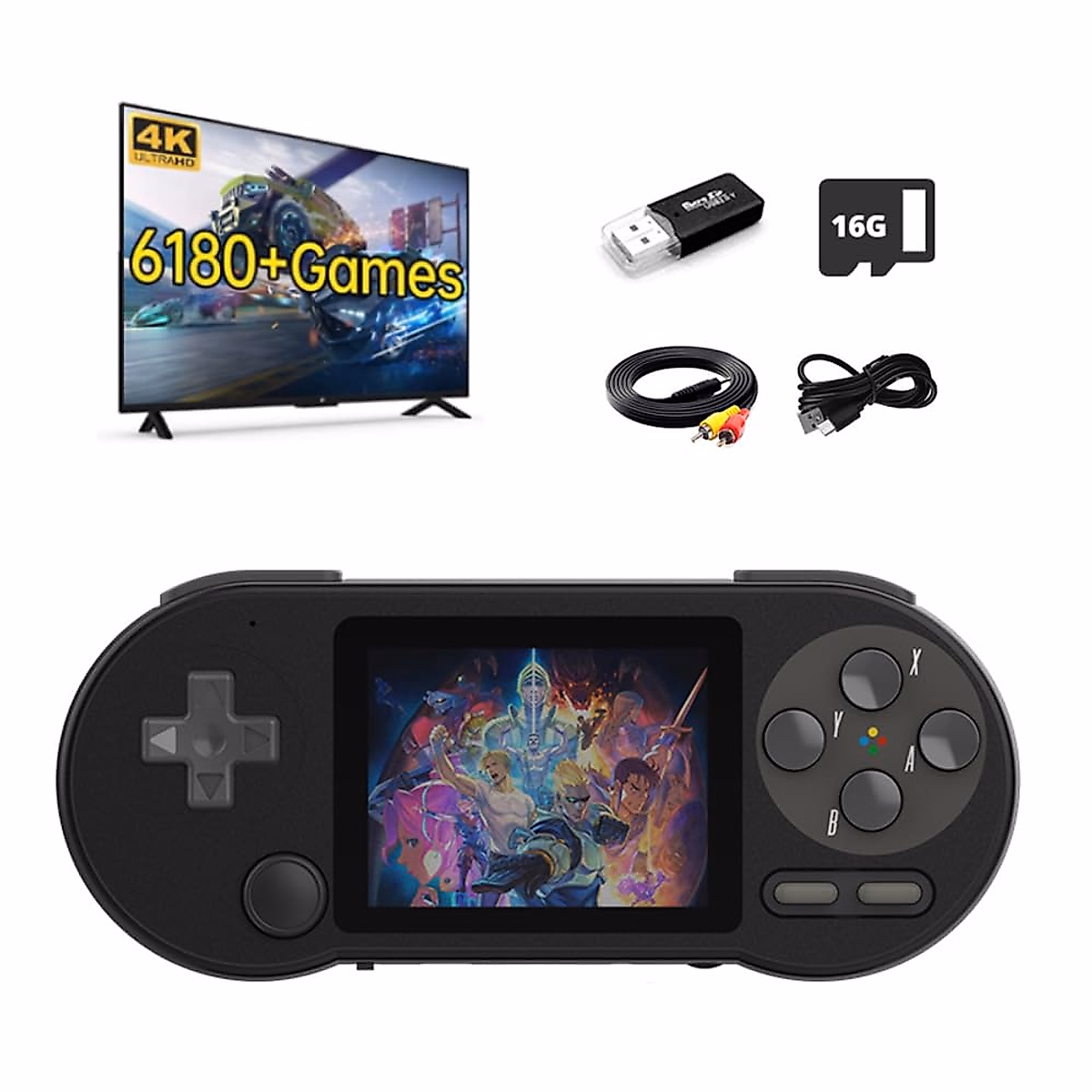 Handheld Game Console, Built in 6000+ Games, 3.0 Inch IPS Screen Retro Handheld Game Console, SF2000 Handheld Console Support 7 Emulators & AV Output, Ideal Gift for Kids Adults