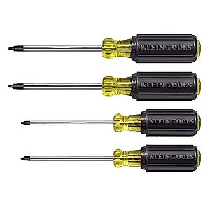 Klein Tools 85664 Screwdriver Set, Square Recess with Color Coded Handles and Heat Treated, Chrome Plated Shafts, 4-Piece