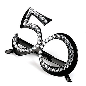 50th Birthday Glasses - Number Crystal Frame, Party Favors, Wedding, Funny Costume Sunglasses, Novelty Eyewear Celebration Decoration for Kids and Adults 6 Pack (50)