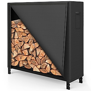 Ultrahaus 4ft Firewood Rack Outdoor with Oxford Fabric Cover Set, Weather Resistant Fireplace Wood Rack for Firewood with Cover Outdoor