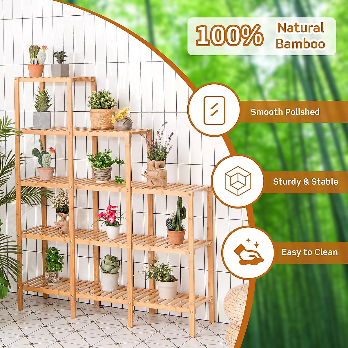Giantex 5 Tier Bamboo Shelf, Cube Storage Organizer w/ 9 Cubes, Bamboo Bathroom Shelf, Multipurpose Storage Organizer Display Plant Stand for Home Office Living Room Balcony