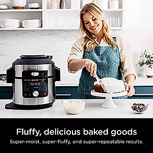 Ninja OL701 Foodi 14-in-1 SMART XL 8 Qt. Pressure Cooker Steam Fryer with SmartLid & Thermometer + Auto-Steam Release, that Air Fries, Proofs & More, 3-Layer Capacity, 5 Qt. Crisp Basket, Silver/Black