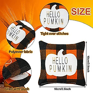 4 Pieces Christmas Mini Pillows Decorations Buffalo Plaid Pillow Plaid Mini Throw Pillow Tiered Tray Decor Home Living Room Bedroom Thanksgiving Party Fall Decor for Tiered Tray(Orange and Black)