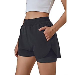 BMJL Women's Running Shorts Elastic Waistband High Waisted Short Pocket Sporty Workout Short Gym Athletic Shorts Pant (M, Black)