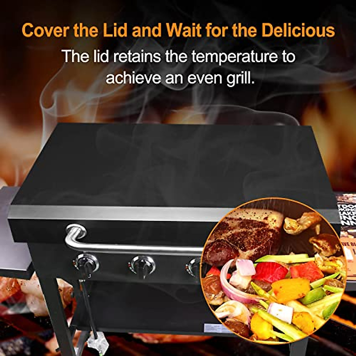 Grisun Hinged Lid for Blackstone 36 inch Griddle, Heat Resistant Powder-coated Steel Griddle Lid for Blackstone 1554,1565,1560,1818,1825,1836,1841,1863,1866,1984,2122, Handle for Easy Lift