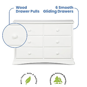 Delta Children Bentley Six Drawer Dresser, White, 49" width x 19" depth x 33.50" height
