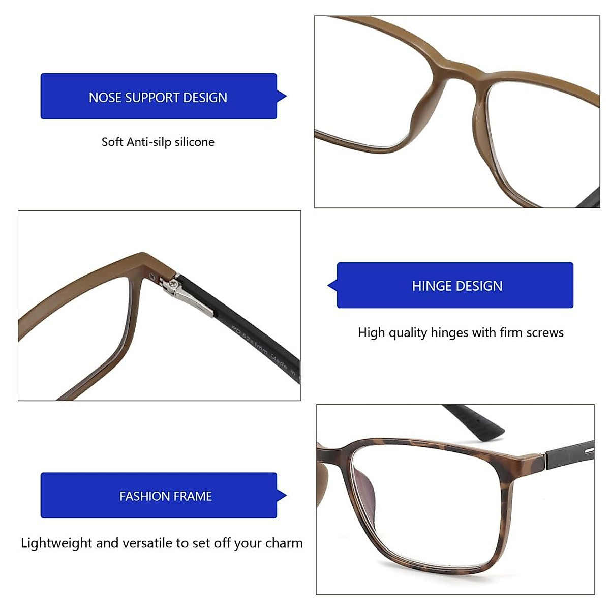 BLUEMOKY Blue Light Reading Glasses for Men，Sport Square Frame Readers, Anti Glare Computer Glasses(Tortoise,1.25)