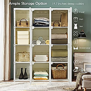 Tangkula Portable Wardrobe Closet, Foldable Clothes Organizer w/Cubby Storage, Hanging Rods, Magnet Doors, Safe Material, Easy Assemble Clothing Storage, Folding Bedroom Armoire (12 Cubbies)