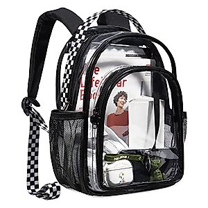 LIGHT FLIGHT Clear Backpack Mini Transparent Backpack Stadium Approved See Through Backpack for Work, Festivals, Sport Event, Black