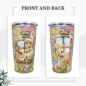 Worltoldb Easter Bunny 20oz Insulated Stainless Steel Tumbler With Lids And Straws Stainless Steel Double Wall Vacuum Insulated Travel Coffee Mug Leak-Proof Lid & Flip Lid For Hot And Cold Drinks