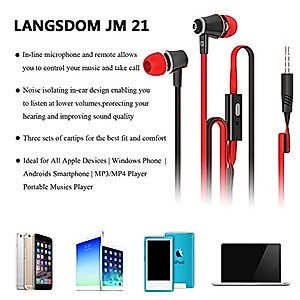 LSD in Ear Headphones Earphones Wired Earbuds 3.5mm Bass Stereo Headsets with Microphone & Remote Control Earpieces for iPhone, IPad, Android Smartphones, Mp3/mp4 Player, Laptop, Tablet, Etc. (Red)