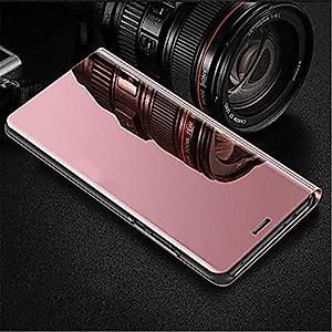 LEMAXELERS Redmi Note 9 Pro Case Slim Mirror Design Clear View Flip Bookstyle Ultra Slim Protecter Shell with Kickstand Protective Cover for Xiaomi Redmi Note 9S / Note 9 Pro Max Mirror PU Rose Gold