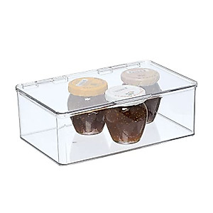 mDesign Plastic Kitchen Pantry and Fridge Storage Organizer Box Containers with Hinged Lid for Shelves or Cabinets, Holds Food, Snacks, Canned Drinks, Seasoning, Condiments, or Utensils, 2 Pack, Clear