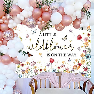 Avezano Wildflower Baby Shower Decorations A Little Wildflower is On The Way Baby Shower Backdrop She is a Wildflower Theme Baby Girls' Baby Shower Photoshoot Background Banner (7x5ft(84x60in))