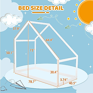 Merax Twin Bed Frames with Roof for Kids Girls Boys, Montessori Wooden House Shaped, Sturdy Framework, Easy Assembly, No Noise