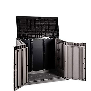 Toomax Stora Way All-Weather Outdoor Horizontal 4.25' x 2.5' Storage Shed Cabinet for Trash Can, Garden Tools, & Yard Equipment, Taupe Gray/Anthracite