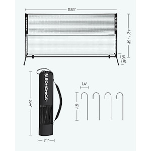 SONGMICS 10 ft Badminton Net, Height Adjustable Volleyball Net, Pickleball Net with Poles, Foldable Nylon Net for Tennis Indoor Outdoor Court, Black USYQ300HV1