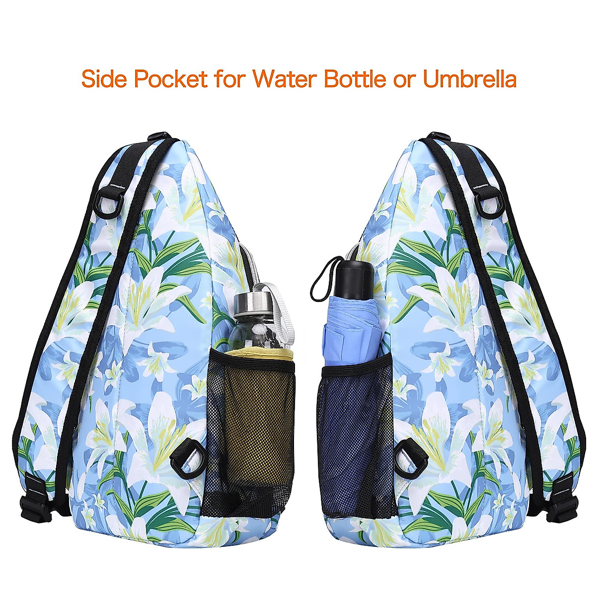 MOSISO Sling Backpack, Multipurpose Travel Hiking Daypack Rope Crossbody Shoulder Bag, Hedychium