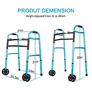 OasisSpace Heavy Duty Folding Walker, Bariatric Walker with 5 Inches Wheels for Seniors Wide Walker Supports up to 500 lbs [Walker Accessories Included] (Heavy Duty Size)
