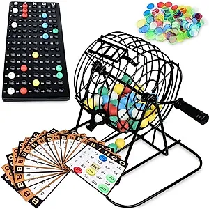 Bingo Game for Adults and Kids– Family Bingo Game Set with Bingo Cards, 150 Bingo Chips and Metal Bingo Cage – Perfect Board Game for Large Groups