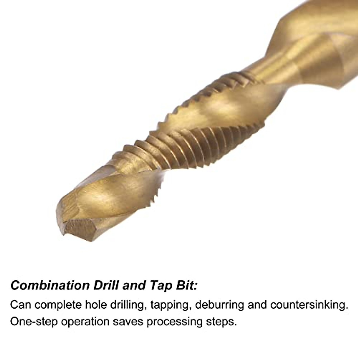 uxcell Combination Drill and Tap Bit, 1/4" Hex Shank M5 x 0.8 Metric Titanium Coated High Speed Steel 4341 Spiral Flute Drilling Tapping Tool