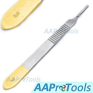 AAProTools Scalpel Handle Knife No. 3 with Colored Handles - Perfect for Student, Educational-Use, Dissection Experimentation and More (Gold)